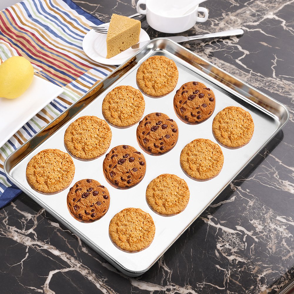 HEAHYSI Mini Stainless Steel Baking Sheets,Small Cookie Sheets, Toaster Oven Tray Pan Rectangle Size 9.4Lx7Wx1H inch By, Non Toxic & Healthy,Superior Mirror Finish & Easy Clean, Dishwasher Safe