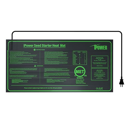 iPower GLHTMTS Durable Waterproof Seedling Warm Hydroponic Plant Germination Starting Pad, 10" x 20"Heat Mat, 10" x 20", Black