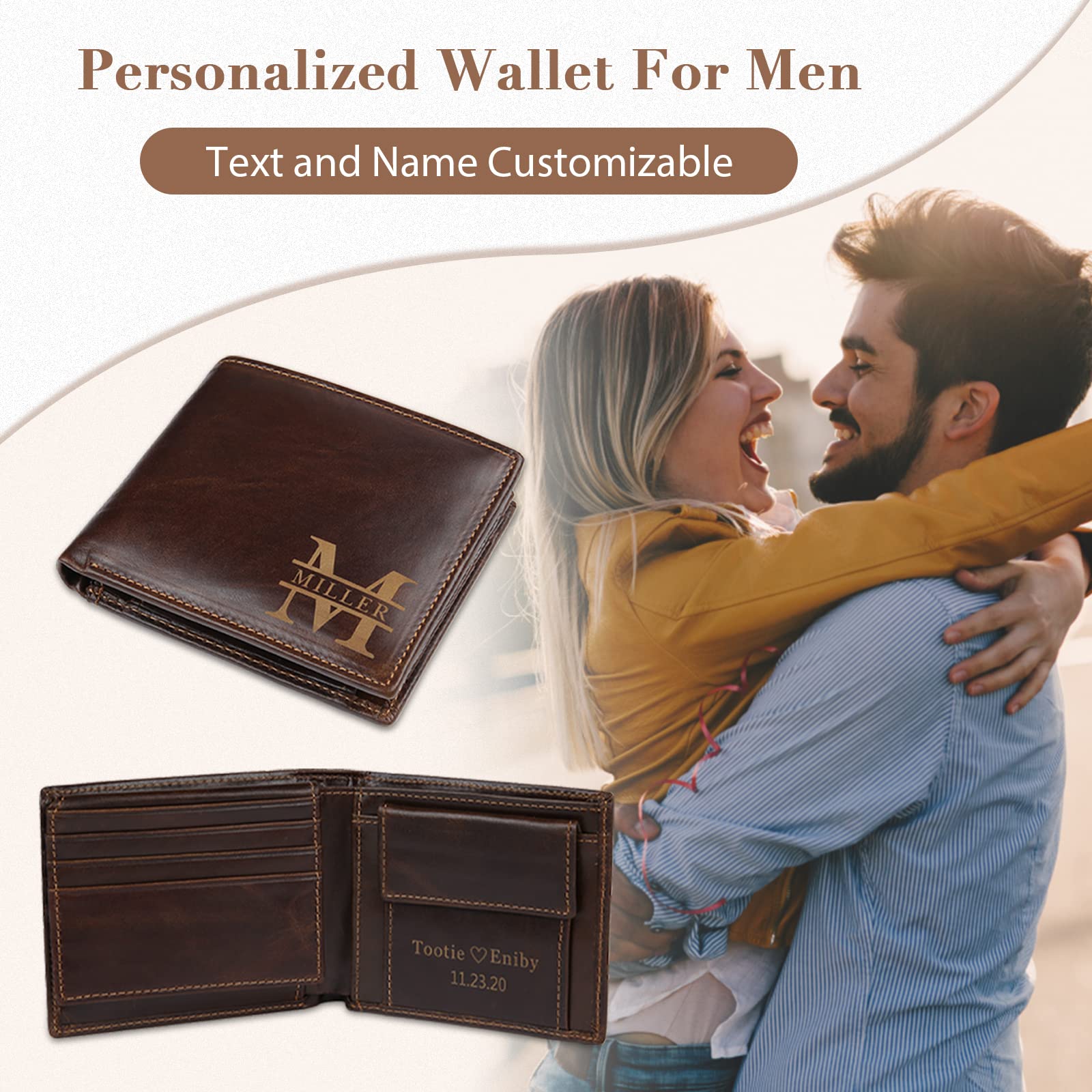 Glooraca Custom Engraved Wallet for Men Personalized Leather Wallet Personalized Birthday Christmas Father's Day Gifts for Men Husband Boyfriends (Red Brown)