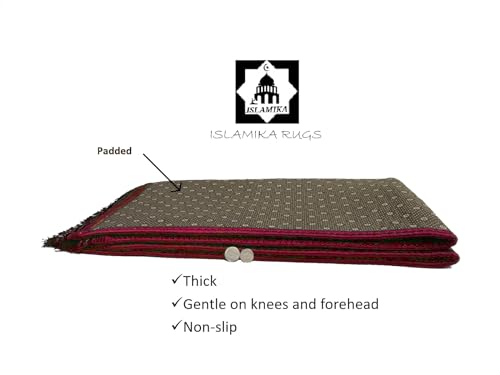 Prayer Rug Muslim Mat Islamic - Thick Prayer Rug Sajadah for Kids Men Women with Islam Prayer Beads for Eid Travel Ramadan, Soft and Luxury (Red)