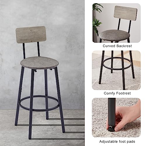 OGAOL Bar Table and Chair Sets for 4, 5 Pieces Industrial Counter Height Pub Table and 4 PU Soft Stools with Back&Adjustable Feet, 47" Dining Table and Chairs for Restaurant,Living Room (Gray, 47")