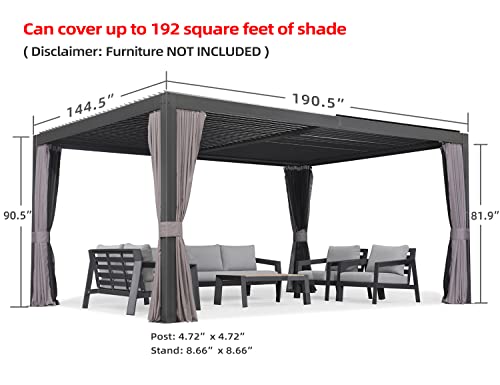 PURPLE LEAF Outdoor Louvered Pergola 12' × 16' Adjustable Metal Roof Hardtop Gazebo
