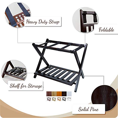 MISC Walnut Brown Hotel Luggage Rack for Guest Room Folding Suitcase Rack Collapsible Carry On Holder Bedroom, Sturdy Wooden