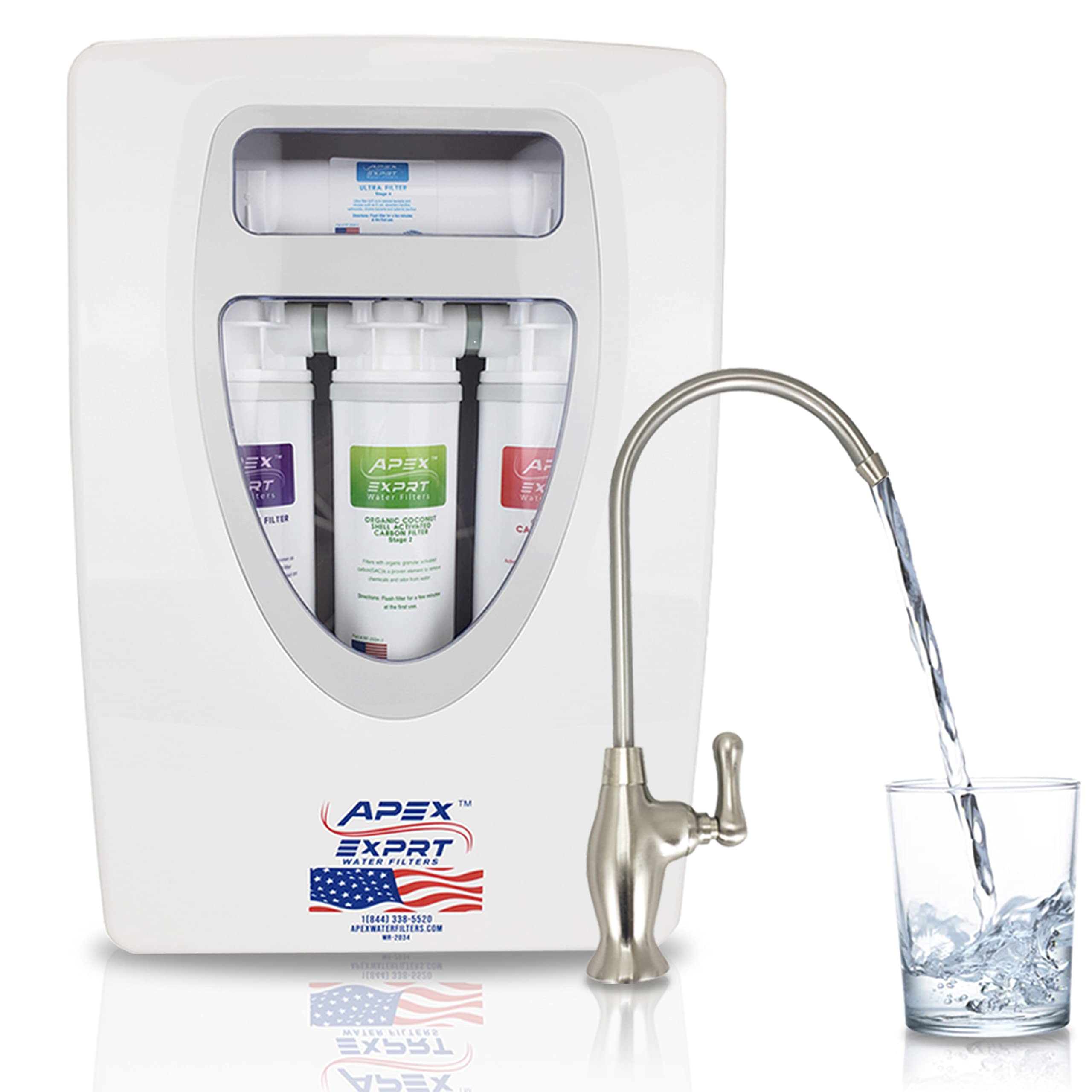 EXPRT MR-2034 Quality Under Sink Water Filter System, 4 Stage Ultrafiltration UF Undersink Water Filter, Direct Connect to Max Water Flow Brushed Nickel Faucet - .01 Micron Removes Bad Taste & Odor