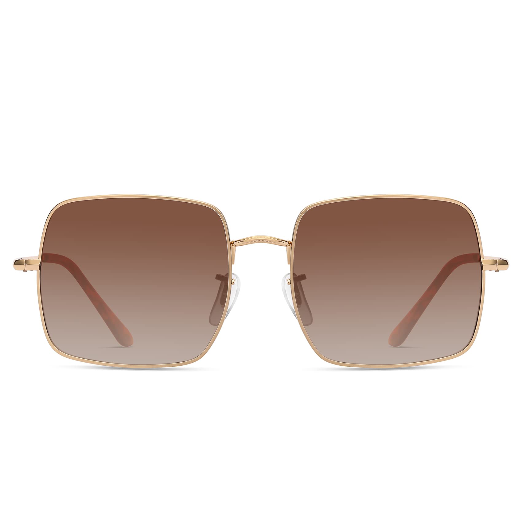 Fozono Rectangle Polarized Sunglasses for Women Metal Frame Vintage Fashion Shades(Gold Frame and Brown Lens)