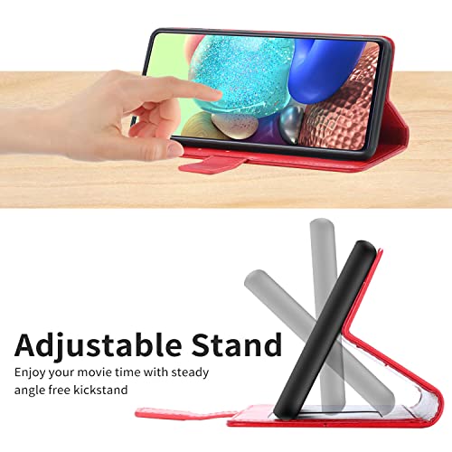 ONV Flip Case for Oppo Reno 6 Pro 5G - [Y] Solid Color Phone Case with Card Holder Lanyard Stand Case Leather Magnetic Closure Wallet Cover for Oppo Reno 6 Pro 5G [TH] -Red