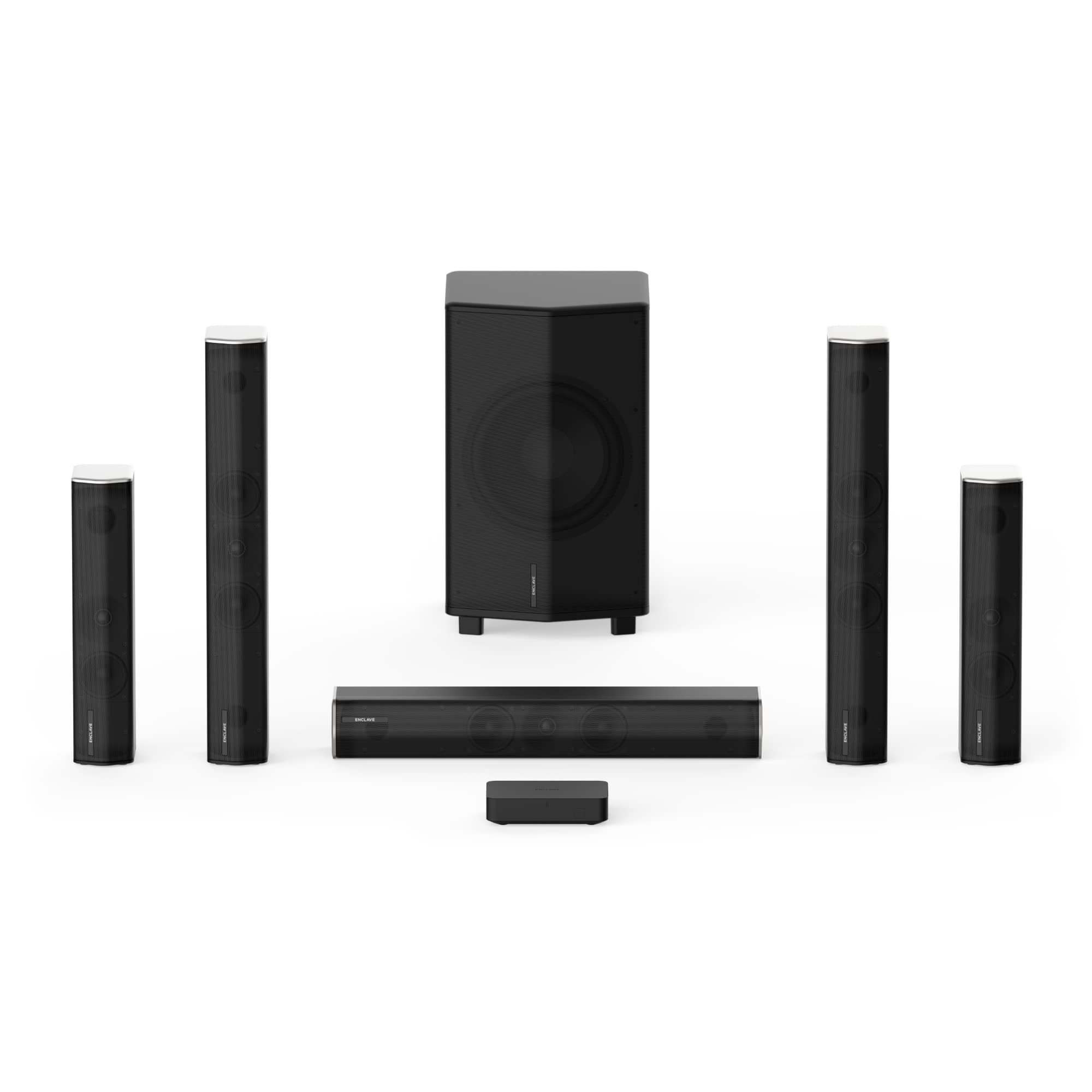 Enclave CineHome PRO - 5.1 Wireless Plug and Play Home Theater Surround Sound System - THX, Dolby, DTS WiSA Certified - includes 5 Active Wireless Speakers, 10-inch Subwoofer & CineHub Transmitter