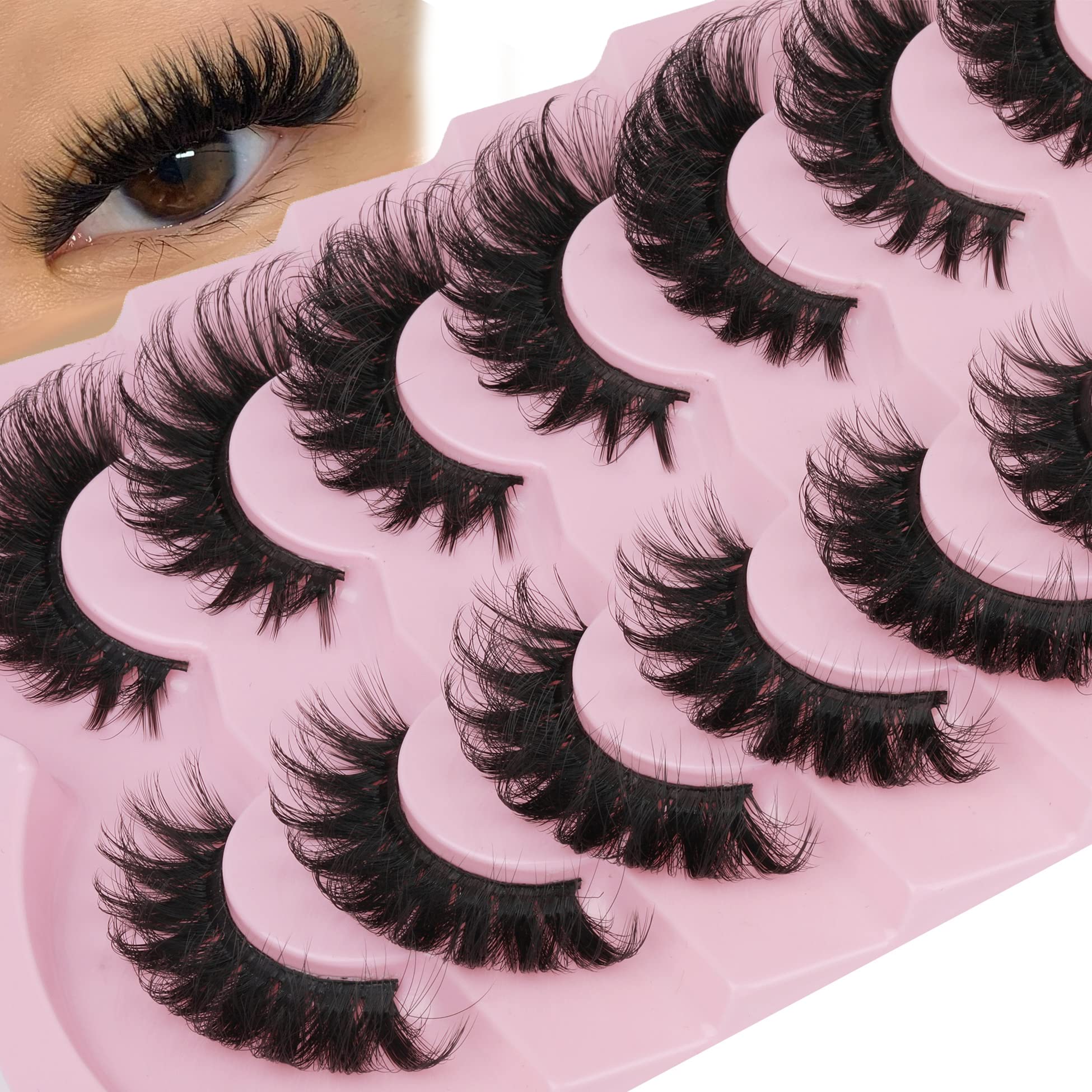 Fox Eye Lashes Mink Fluffy Cat Eye Lashes 6D 20mm Wispy False Eyelashes Dramatic Volume Fake Eyelashes 7 Pairs Pack by EYDEVRO