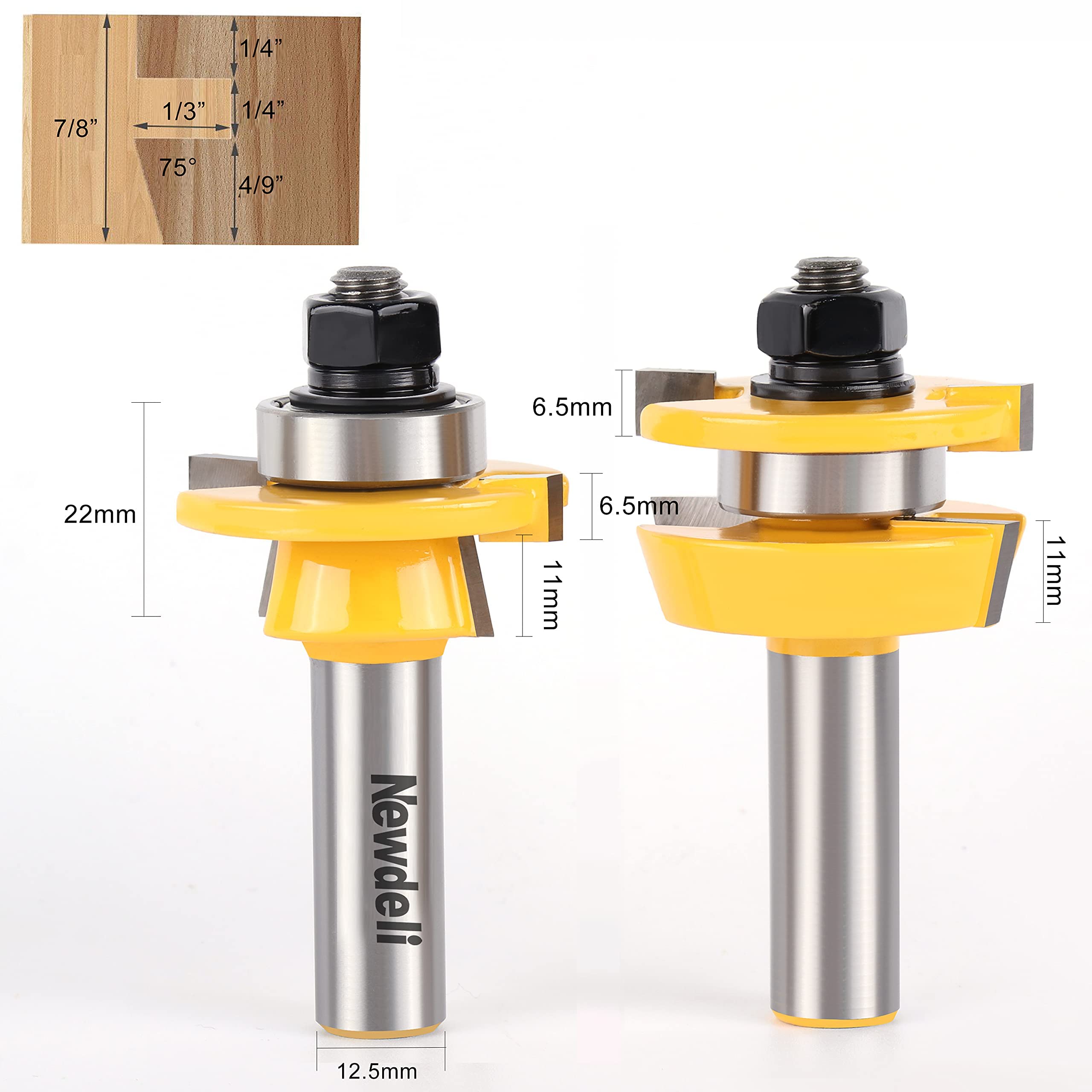Shaker Rail and Stile Router Bits, Newdeli 1/2 Inch Shank Tongue and Groove Router Bit, Professional Carbide Milling Cutters for Woodworking for Cabinet Doors