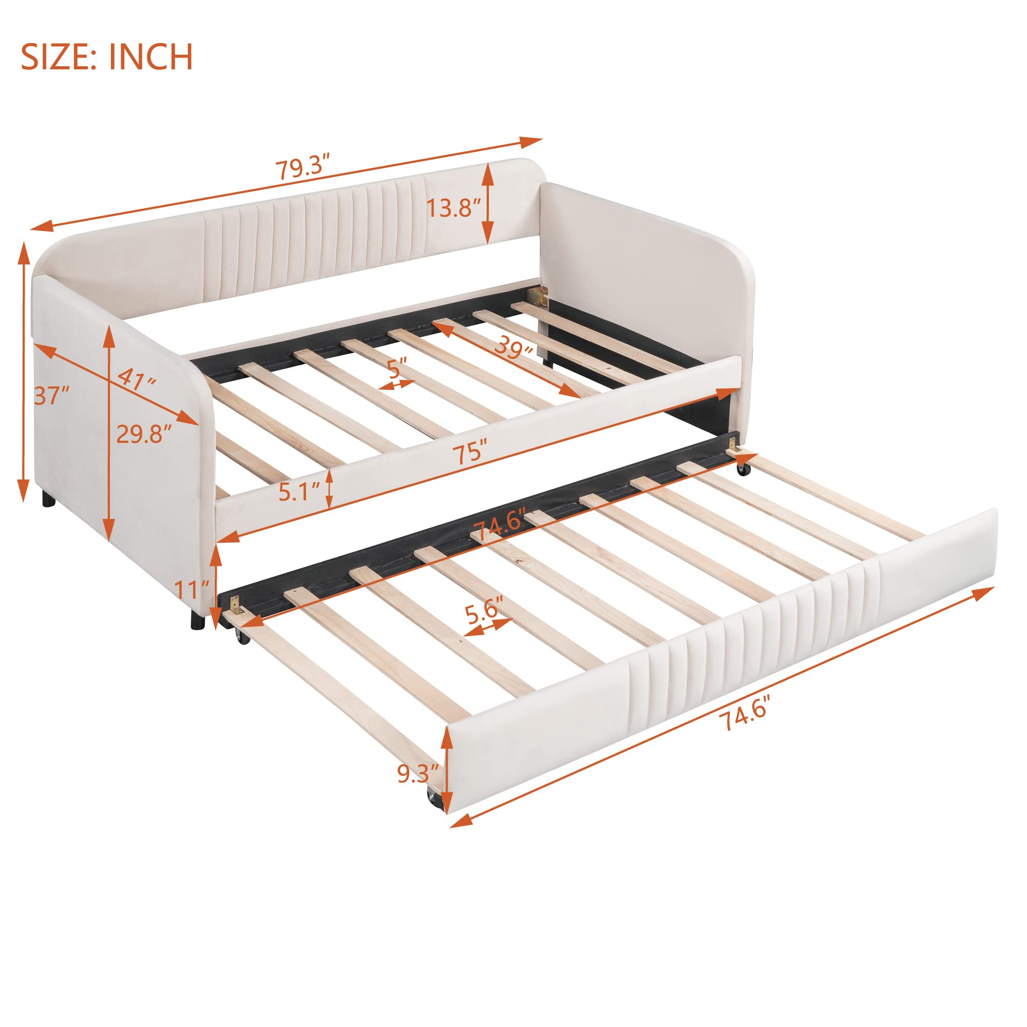 DNYN Queen Size Upholstered Platform Bed with Trundle & USB Ports for Kids,Solid Wood Bedframe Linen Fabric Home Furniture w/Button Tufted Heardboard,Super Save Space & No Box Spring Need, Gray