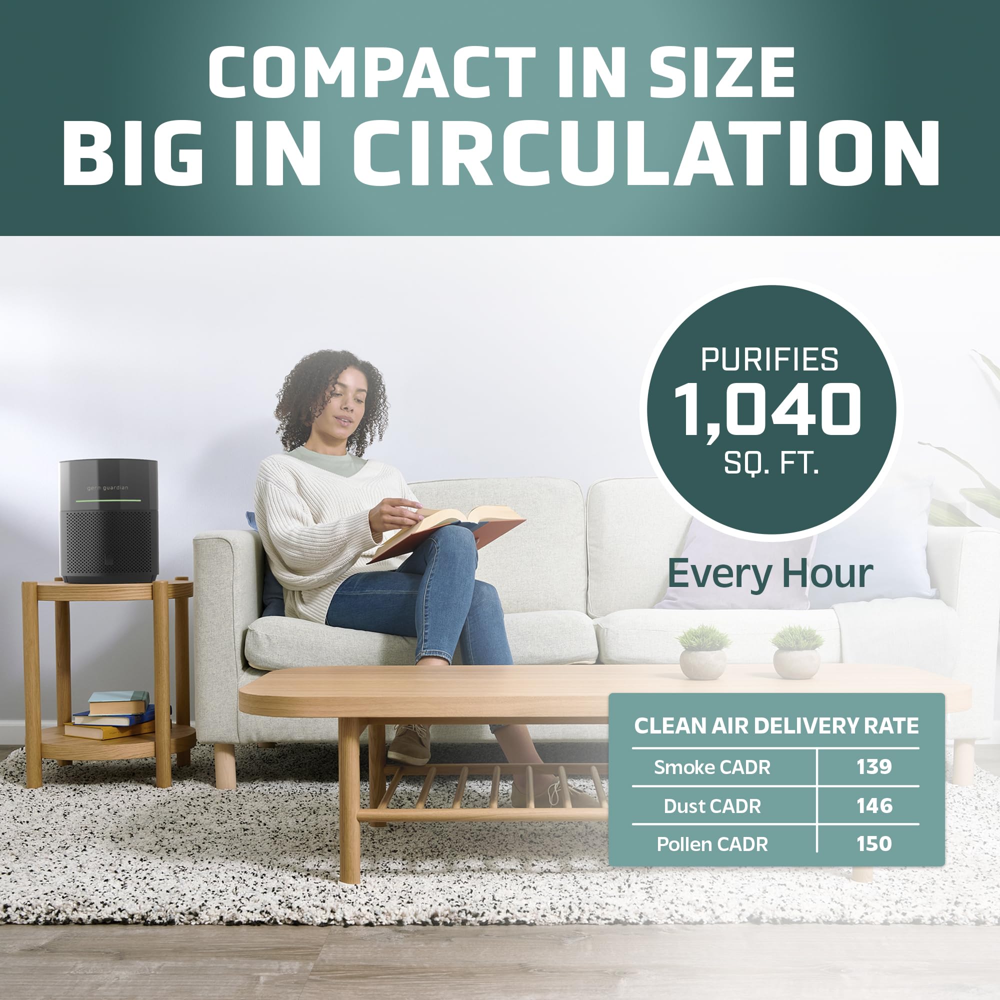 GermGuardian AirSafe+ Intelligent Air Purifier with 360° HEPA 13 Filter, Captures 99.97% of Pollutants, Wildfire Smoke, Large Rooms, Air Quality Sensor, UVC Light, Zero Ozone Verified, Black, AC3000B