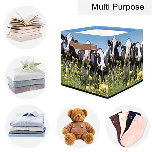 Funky Qiu Storage Cube Bins Farm Flower Cow Large Collapsible Storage Basket with Handle Decorative Storage Boxes for Toys Organizer Closet Shelf Nursery Kid Bedroom,13x13x13