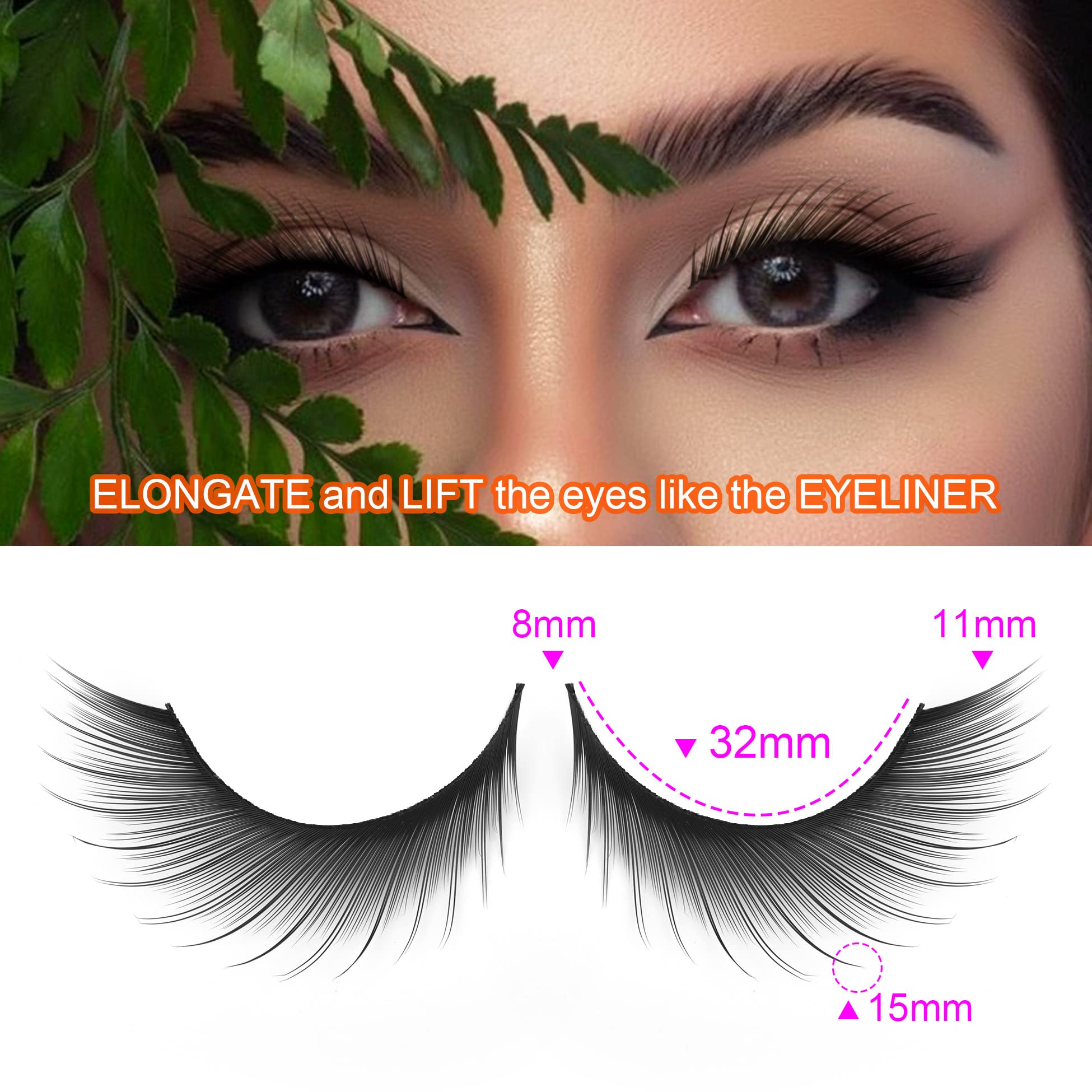 Fox Eye Lashes Cat Eye Wispy Lashes Look Like Extensions False Eyelashes Fairy Angel Wing Lashes Natural Look Soft 8 Pairs Fake Eyelashes Pack
