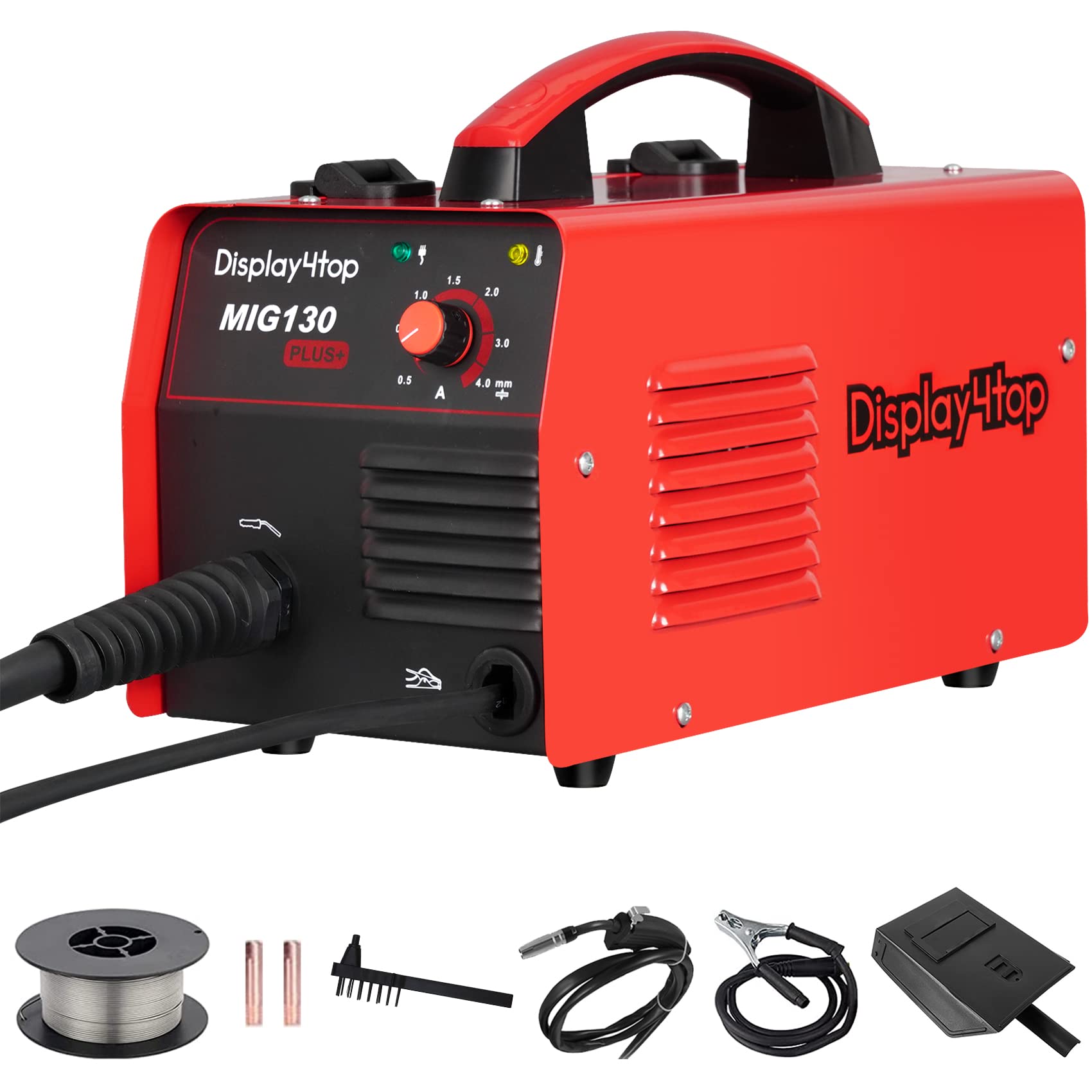 display4top Mig Welder, 130A Portable Welding Machine, Flux Core Wire Welder, MIG 130 Automatic Feed Welding Machine Equipment with Mask - 110V (red)