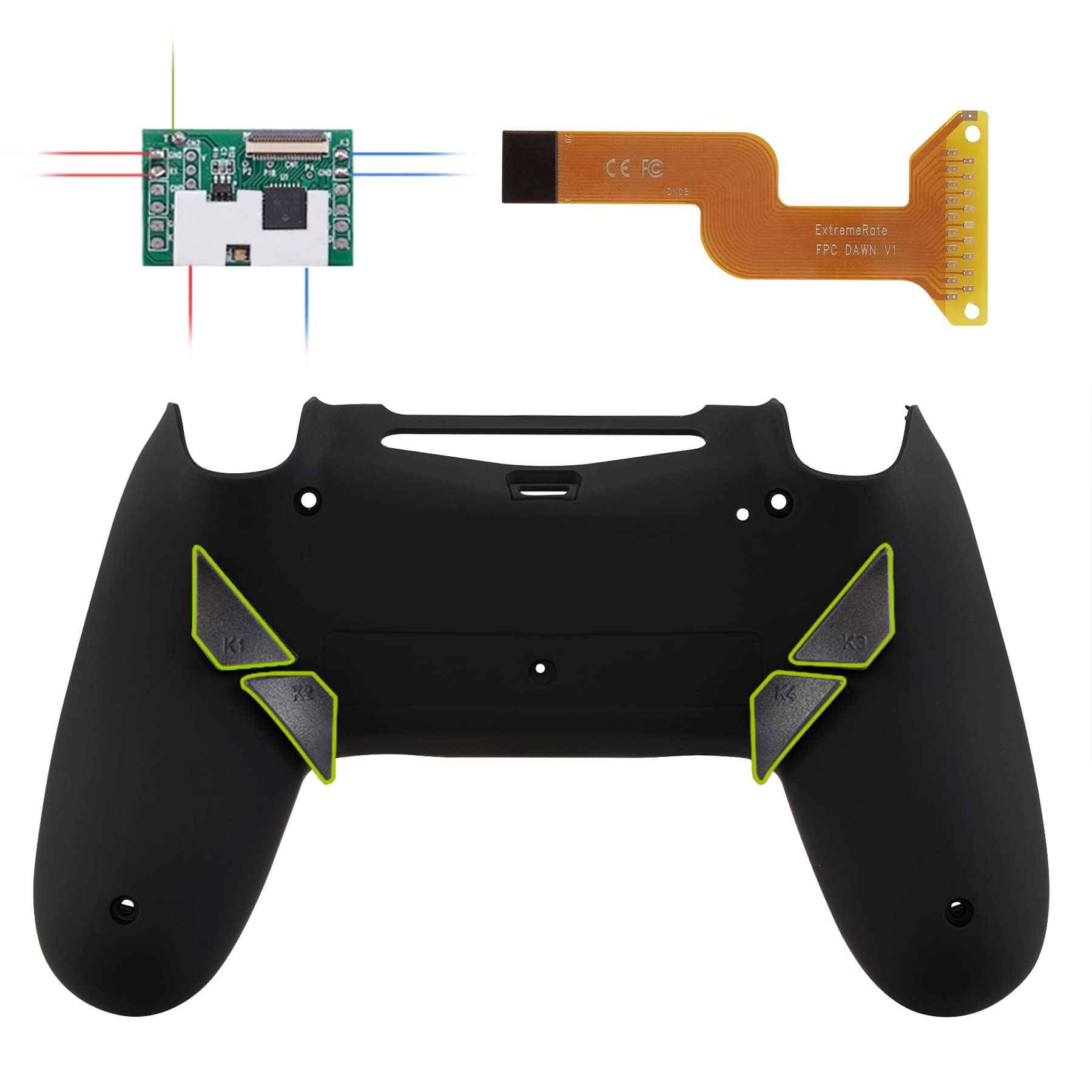 eXtremeRate Soft Touch Black Dawn Programable Remap Kit for PS4 Controller with Upgrade Board & Redesigned Back Shell & 4 Back Buttons - Compatible with JDM-040/050/055 - Controller NOT Included