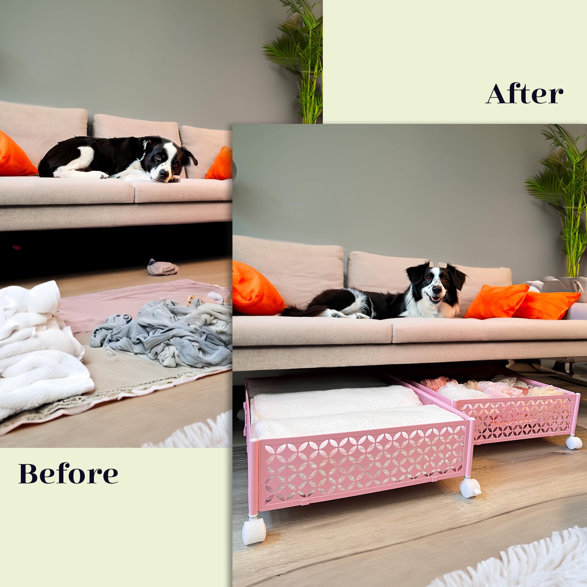 Under Bed Storage with Wheels - 2 pack - Collapsible Underbed Containers Dorm Organizer Bins for Shoe Shoes Clothes Toys - Pink