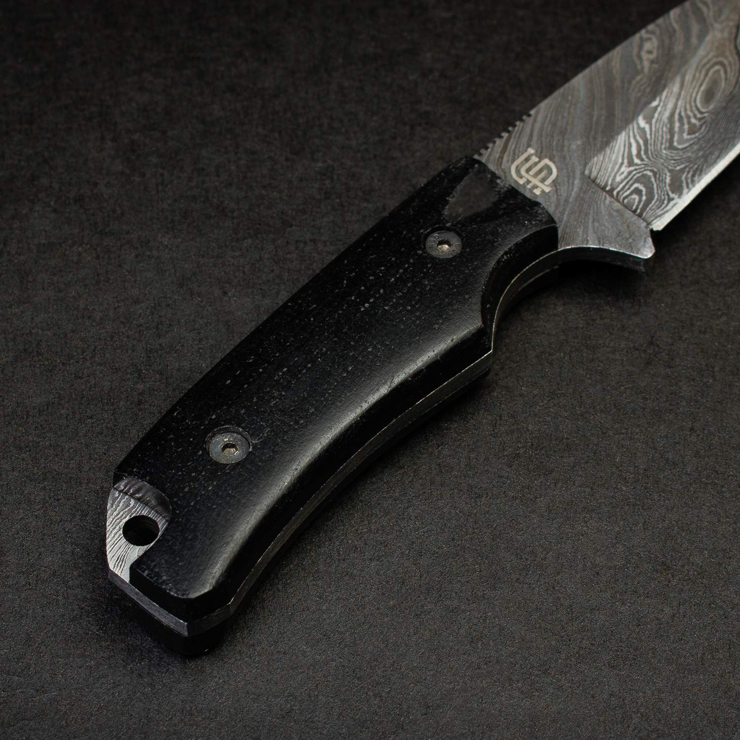 Forseti Steel Boone Damascus Steel Skinner with Black Micarta Handle