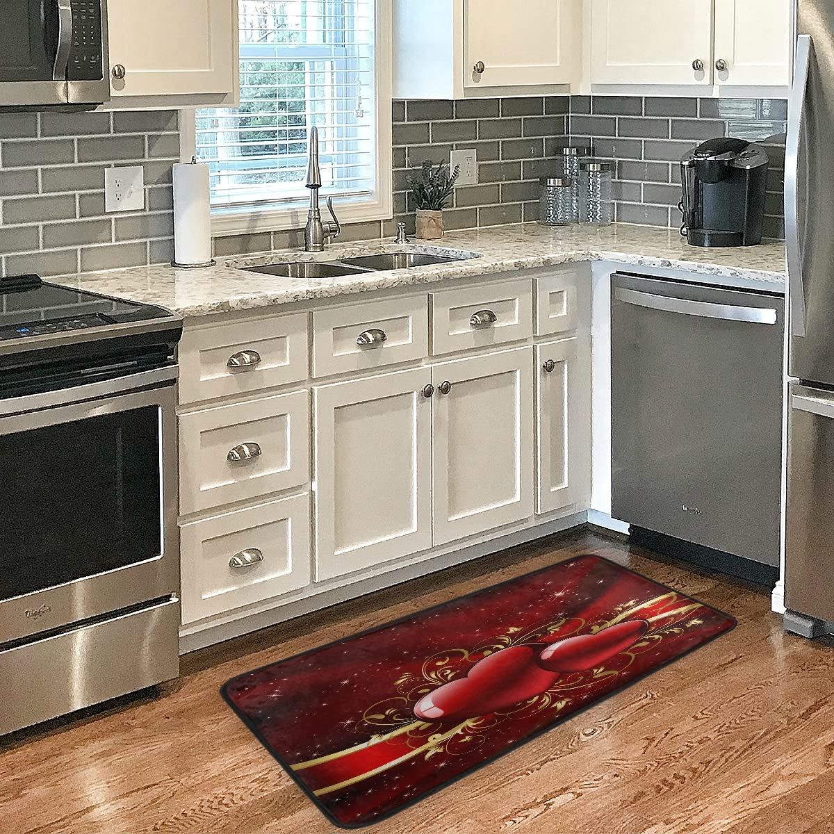 Happy Valentines Day Red Heart Love Kitchen Rugs Non-Slip Kitchen Mats 39 x 20 Inches Bath Runner Rug Doormats Area Mat Rugs Carpet Cushioned Mat for Home Decor