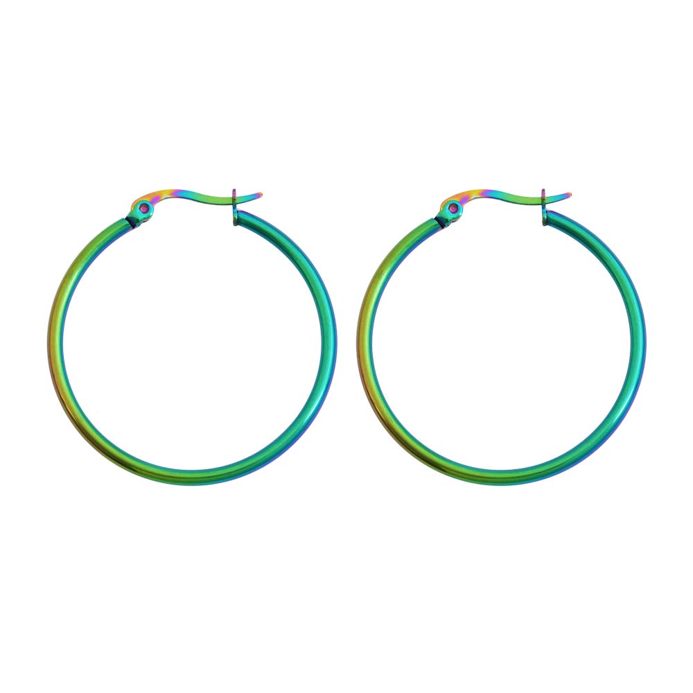 Edforce Stainless Steel Rounded Hoops Earrings (20mm-60mm Diameter) (Rainbow 30mm)