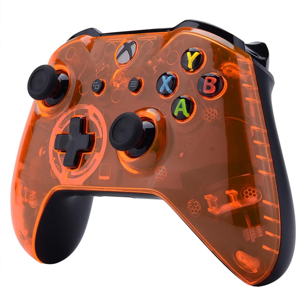 eXtremeRate Transparent Crystal Clear Orange Faceplate Cover for Xbox One Wireless Controller (Model 1708), Custom Case Front Housing Shell for Xbox One S X Controller - Controller NOT Included