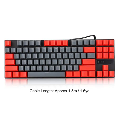 Gaming Keyboard, USB Wired Keyboard All Keys Color Lock Conflict Free 26 RGB Light Effects 87 Keys Waterproof for Laptop Gray and Red