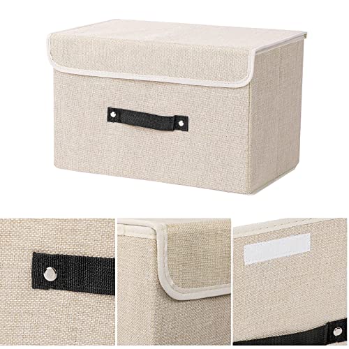 mee'life Foldable Storage Boxes with Lids 2 Pack Fabric Storage Bins with Lids, Closet Organizers for Clothes Storage, Room Organization, Office Storage, Toys - Beige