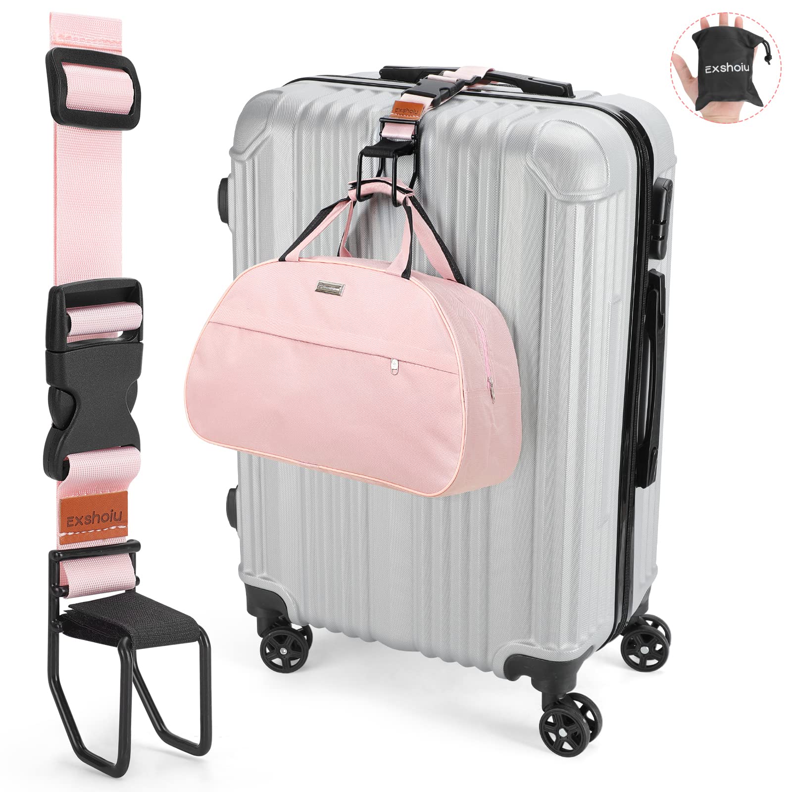 Exshoiu Luggage Hook Strap, J Hook for Luggage Strap Flight Attendant with Hands Free, Adjustable Travel Luggage Straps for Add a Bag Hook