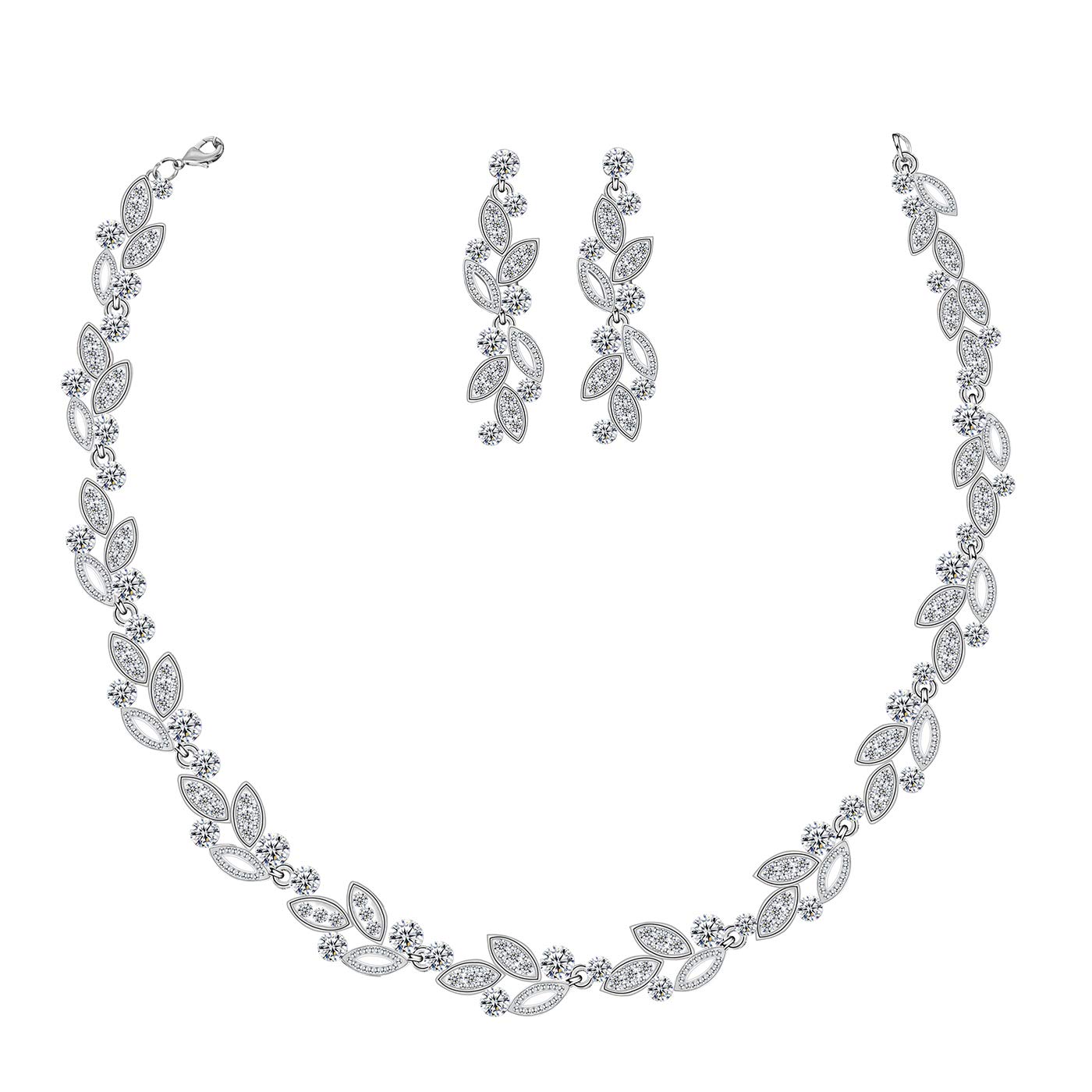 FAMARINE Silver Bridal Jewelry Set, Clear Crystal Wedding Drop Earrings Necklace for Bride Bridesmaid