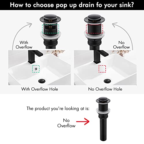 KES Bathroom Sink Drain without Overflow Pop Up Drain Assembly Vessel Sink Stopper Matt Black, S2007D-BK