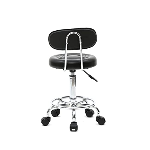 NALLBEIRRAA PU Leather Rolling Stool with Foot Rest Ergonomic Swivel Height Adjustment Task Chair Work Office Massage Stools for Spa Drafting Salon Tattoo Clinic Dentist Beauty Home Office (Black9)