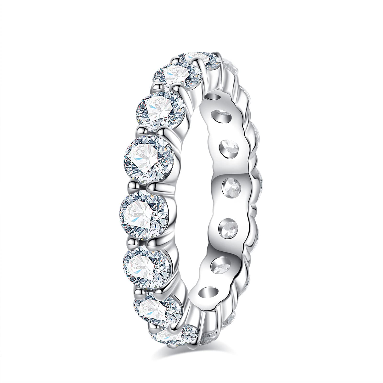 Gobaalele Cubic Zirconia Eternity Ring, 5.1cttw 5A Round Cut CZ S925 Sterling Silver Stackable Wedding Band, Simulant Diamond Eternity Band Ring Bridal Sets Christmas gift for Women Size7.5