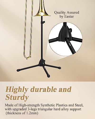 Eastar Tenor/Bass Trombone Stand Holder Heavy-duty, Portable Adjustable Stand Bracket Set with Carrying Bag, Black, EST-002