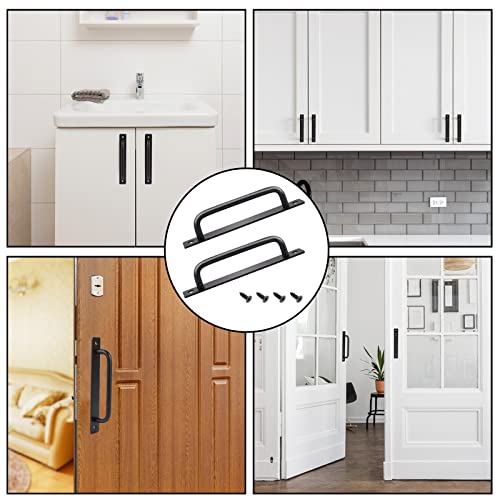 Mozeat Lens 2 Pack Sliding Barn Door Handles Matte Black Barn Door Pull Handle 160mm Double Sided Door Handle Set for Sliding Gate Wardrobe Cupboard Cabinet Closet