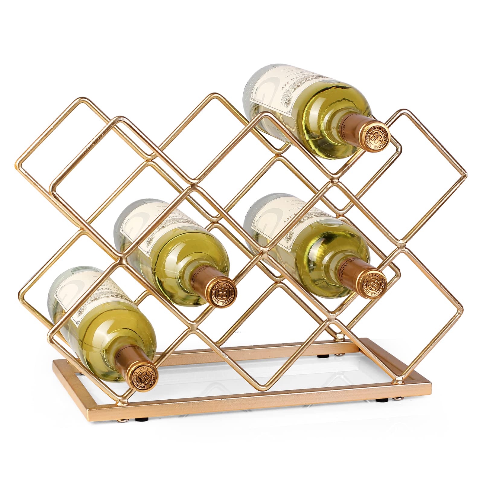 Drincarier Countertop Wine Rack - 10 Bottle Freestanding Modern Gold Metal Small Wine Rack - Tabletop Wine Holder Stand for Cabinet, Pantry, Wine Bottle Storage……
