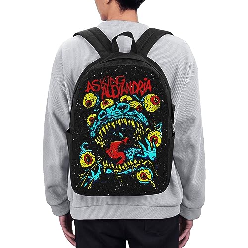Qcosjeem Asking Rock Band Alexandria Backpack,unisex casual book bags,external usb interface,earphone cable interface,label.traveling backpack suitable for laptop Fashion usb Backpack