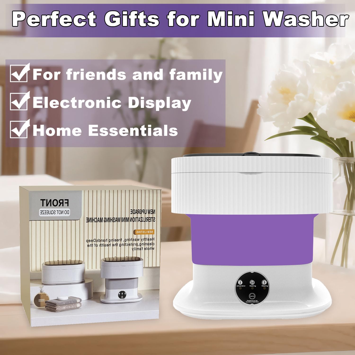 Mini Portable Washing Machine with Spin Dry, 13L Foldable Small Washer,Compact Laundry Lavadora Portatil for Underwear, Baby Clothes, Socks or Small ltems, Dormitory, Apartments, Travel, Purple