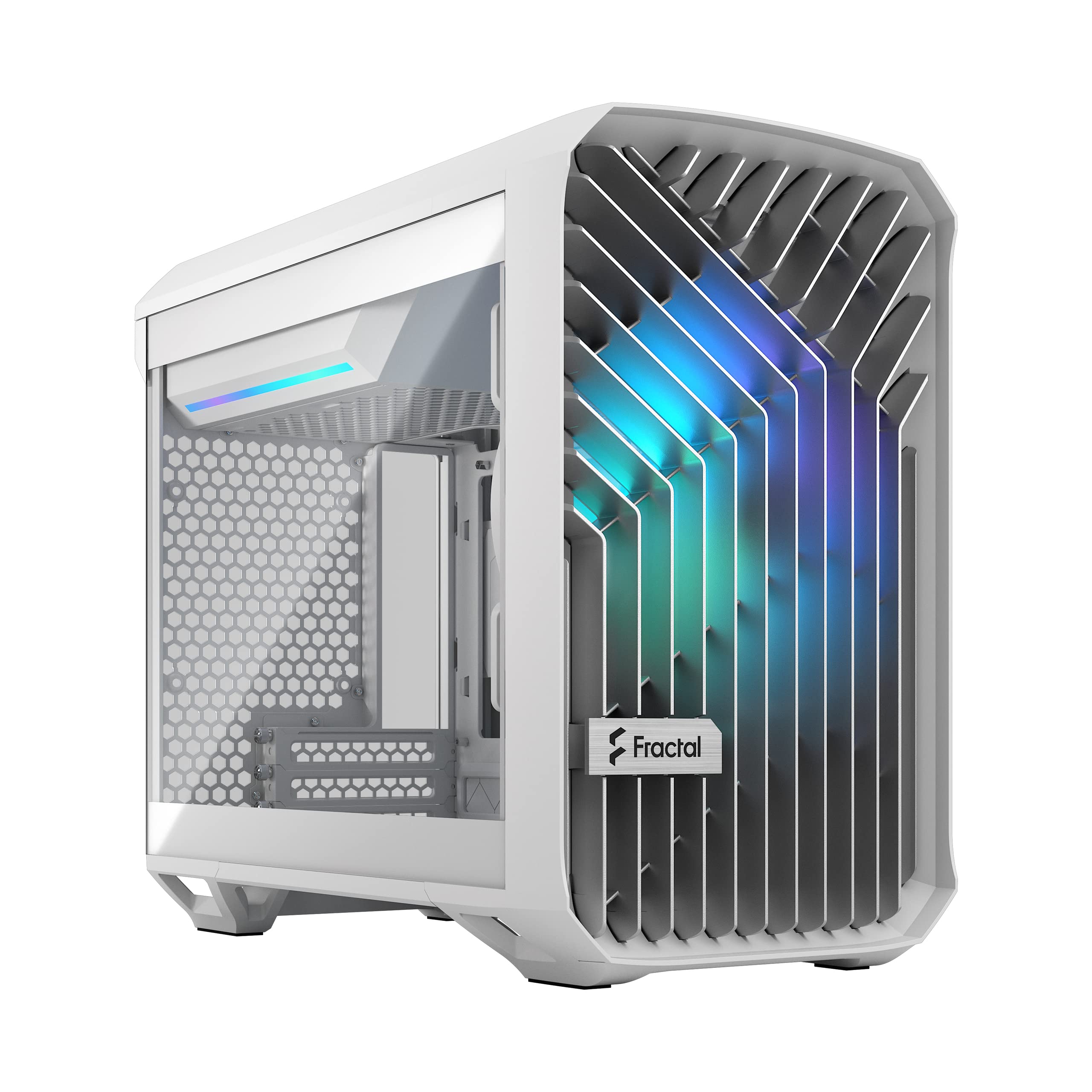 Fractal Design Torrent Nano RGB White - Clear Tint Tempered Glass Side Panel - Open Grille for Maximum air Intake - 180mm RGB PWM Fan Included - Type C - mITX Airflow Mini Tower PC Gaming Case