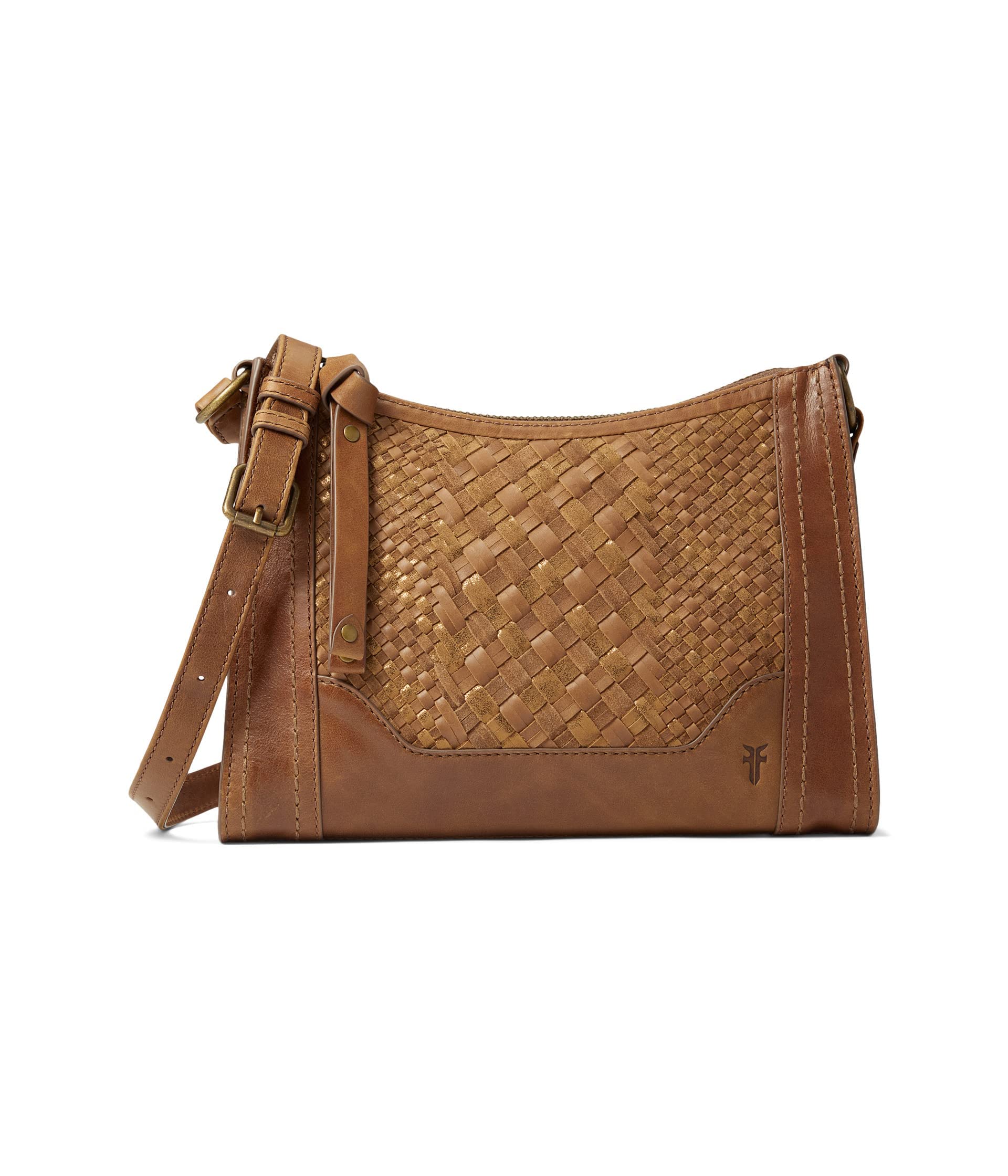Frye Melissa Metallic Basket Woven Zip Crossbody Cognac One Size