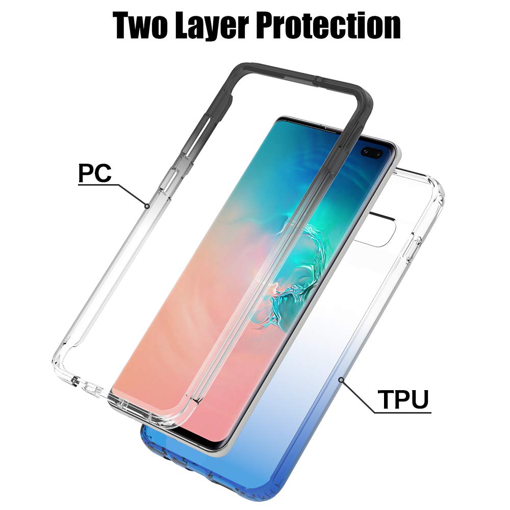 Galaxy S10+ Clear Case, Galaxy S10+ Slim TPU Case, Dual Layer Armor Defender Case Full-Body Transparent Clear Heavy Duty Shock Resistant Hybrid Rugged Cover for Samsung Galaxy S10 Plus- Black Blue