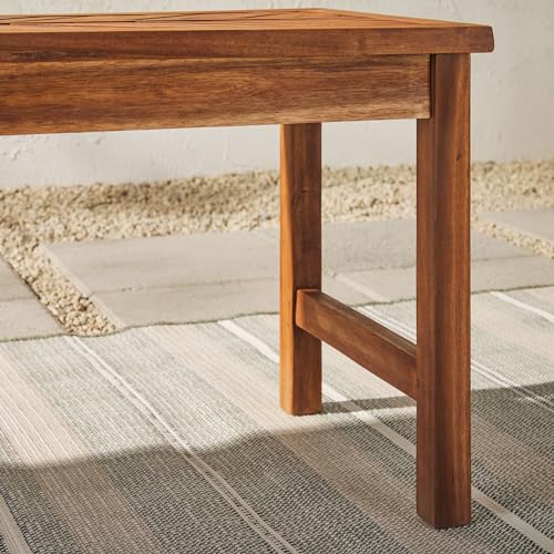 Walker Edison 3 Person Outdoor Patio Chevron Wood Dining Bench All Weather Backyard Conversation Garden Poolside Balcony, 53 Inch, Brown