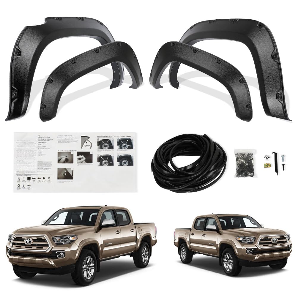 ECCPP ABS Matte Black Textured Fender Flares Fits For Chevrolet Silverado 1500 4.3L 3-Door LS Extended Cab Pickup With Rubber Edge Trim Hardware Kit Automotive Exterior Accessories