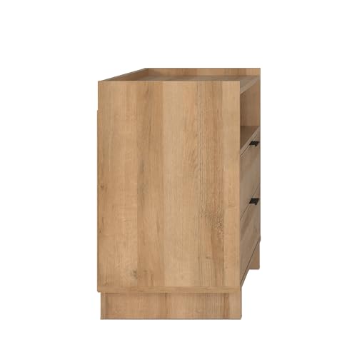 Prepac Simply Modern Nightstand Bedside Table, Natural Oak Nightstand for Bedroom, End Table with 2 Drawers and Open Shelf 23.75" W x 26.75" H x 16" D