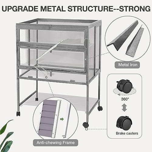 MEDEHOO Guinea Pig Cage, Moveable Metal Frame Hamster Cage Anti-Chewing with Aluminium Alloy Edge, Hideouts, Ramps, Seesaws Chewing Toy, Deeper Pull-Out Leakproof Tray for Indoor Outdoor