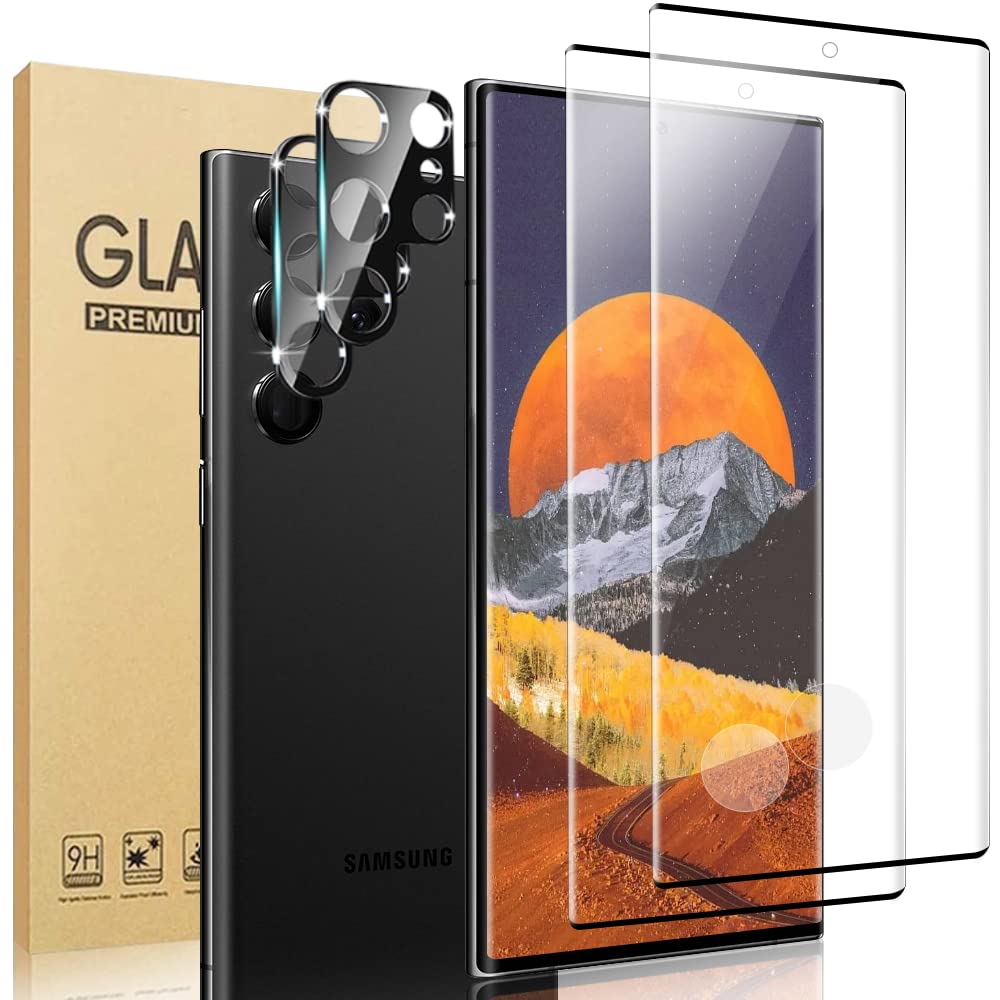 Galaxy S22 Ultra Screen Protector 【2+2 Pack】With Camera Lens Protector, Compatible Fingerprint, 3D Glass Full Coverage 9H Hardness Tempered Glass Screen Protector for Samsung Galaxy S22 Ultra 5G 6.8