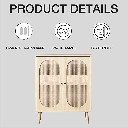 QHITTY Rattan Sideboard Buffet Cabinet, Accent Kitchen Storage Cabinet Console Table with Adjustable Shelves for Living Room, Dining Room, Bedroom (Natural)