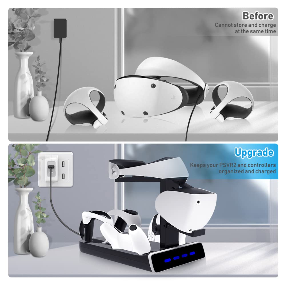 Jhua PS5 Controller Charger Station PS5 Stand 4 Charging Station for PlayStation VR2 and PS5 Controller Charging Dock Station with VR Headset Display Stand, LED Indicators