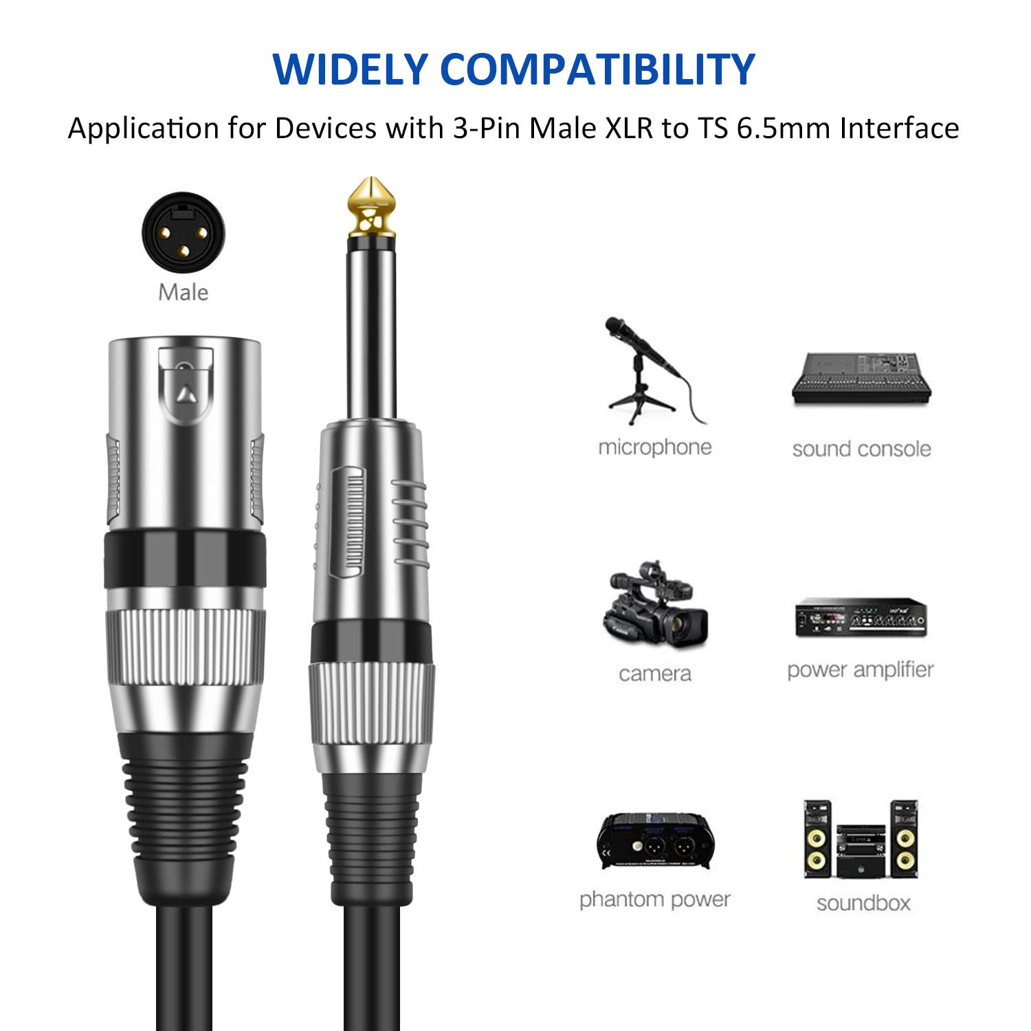 DREMAKE Audio 6FT Patch Cable Cord - XLR Male 3-Pin to 1/4 Inch TS Coloured Microphone Cable - 3' Unbalanced Mono Snake Cord - 6 Pack 1/4 to Male XLR