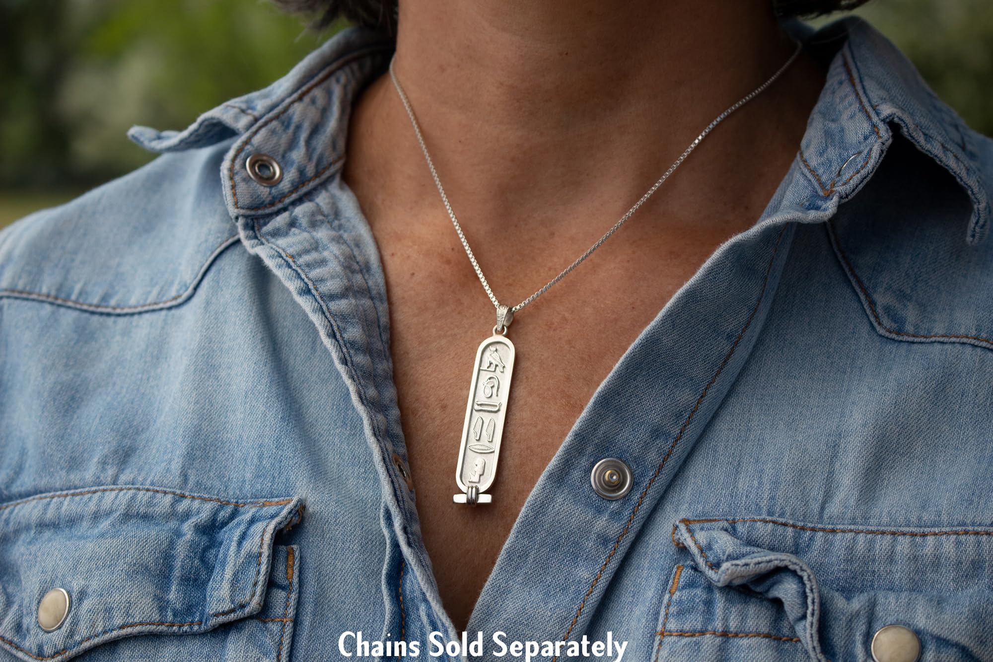 Discoveries Egyptian Imports Made in Egypt - Personalized Sterling Silver Cartouche Necklace - 1-Sided Custom Pendant Handmade in Egypt - Size: Large