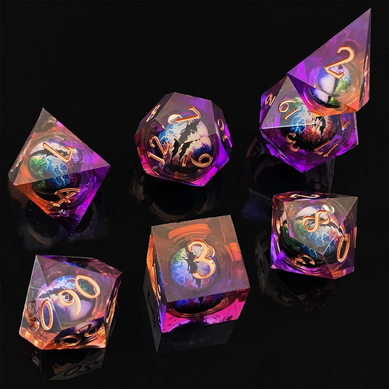 GIUADKXD DND Dice Set - Dice Board Game Polyhedron Liquid Dice DND Accessories MTG D20 Dice Set 100% Hand Sharp Dice Inclusions Liquid Core Dice Quicksand Ball Black Dice Set