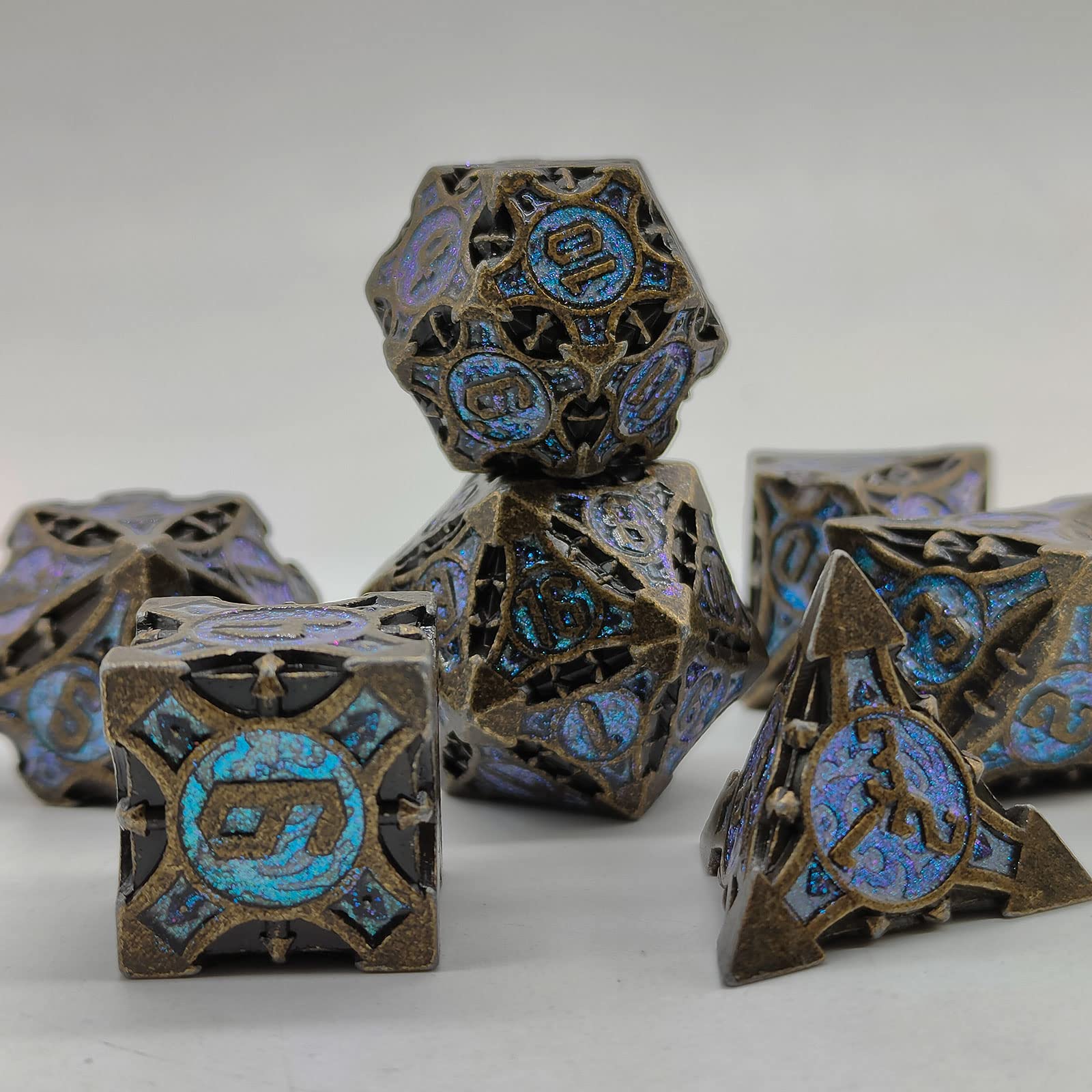 GIUADKXD Metal DND/ D&D Dungeons and Dragons Dice Set Trpg Board Game Polyhedron MTG Dice Set D20 Dice Game Accessories(Rolling Blue)